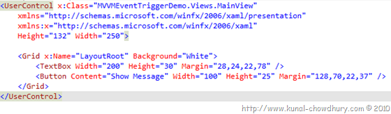 Using EventTrigger in XAML for MVVM – No Code Behind Code
